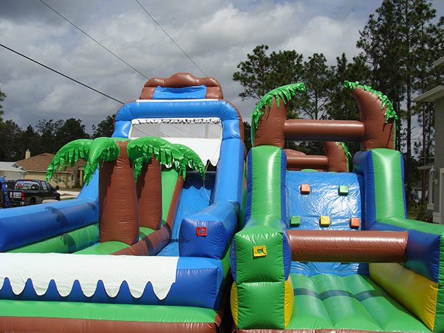 Tropical Extreme Obstacle Course Slide - BOUNCE PARTY RENTALS